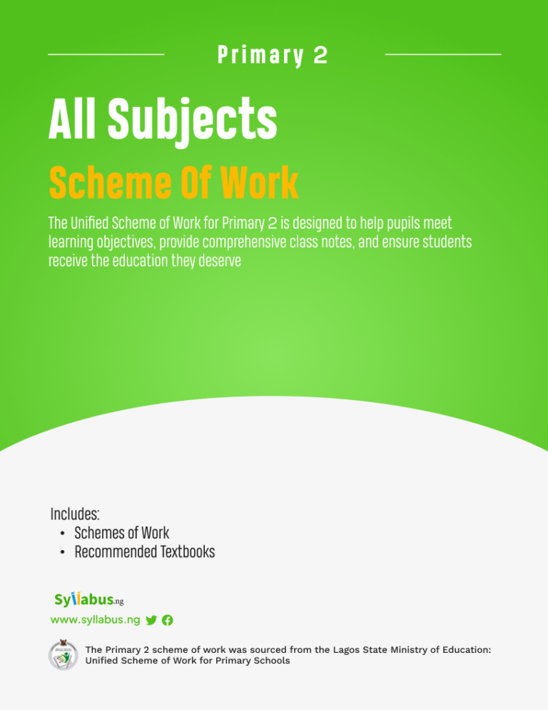Primary 2 Scheme of Work for All Subject | Download Free PDF - SyllabusNG