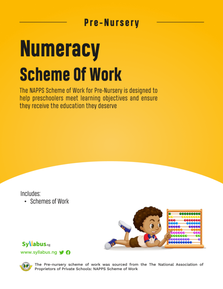 Pre-Nursery Numeracy Scheme of Work | Download Free PDF - SyllabusNG