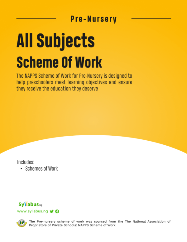 Pre-Nursery Scheme of Work for All Subject | Download Free PDF - SyllabusNG