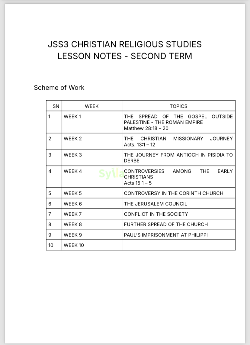 JSS3 Christian Studies Lesson Notes | 1st, 2nd and 3rd Term | PDF ...