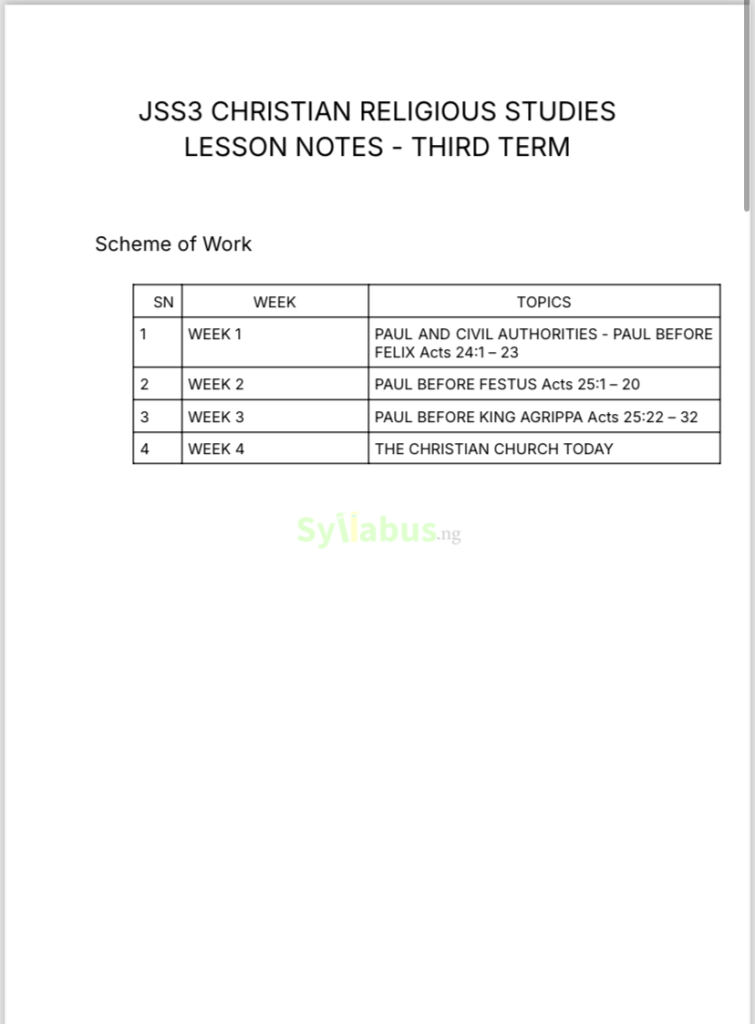 JSS3 Christian Studies Lesson Notes | 1st, 2nd and 3rd Term | PDF ...