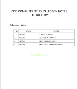 JSS3 Computer Studies Lesson Notes |1st, 2nd & 3rd Term | PDF - SyllabusNG