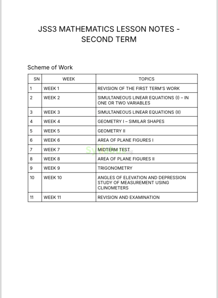 JSS3 Mathematics Lesson Notes | 1st, 2nd and 3rd Term | Get PDF ...
