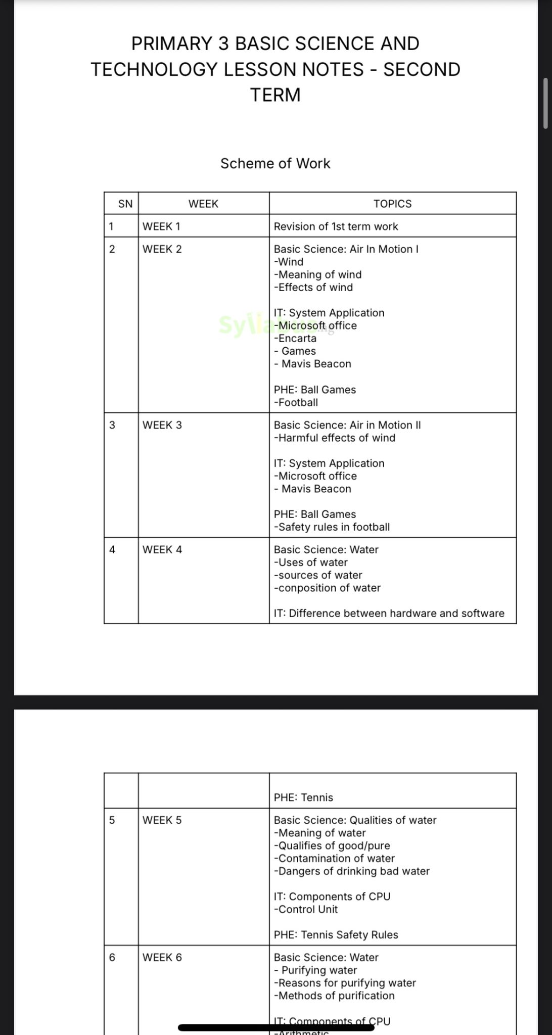 Primary 3 Basic Science and Technology Lesson Notes - syllabus.ng
