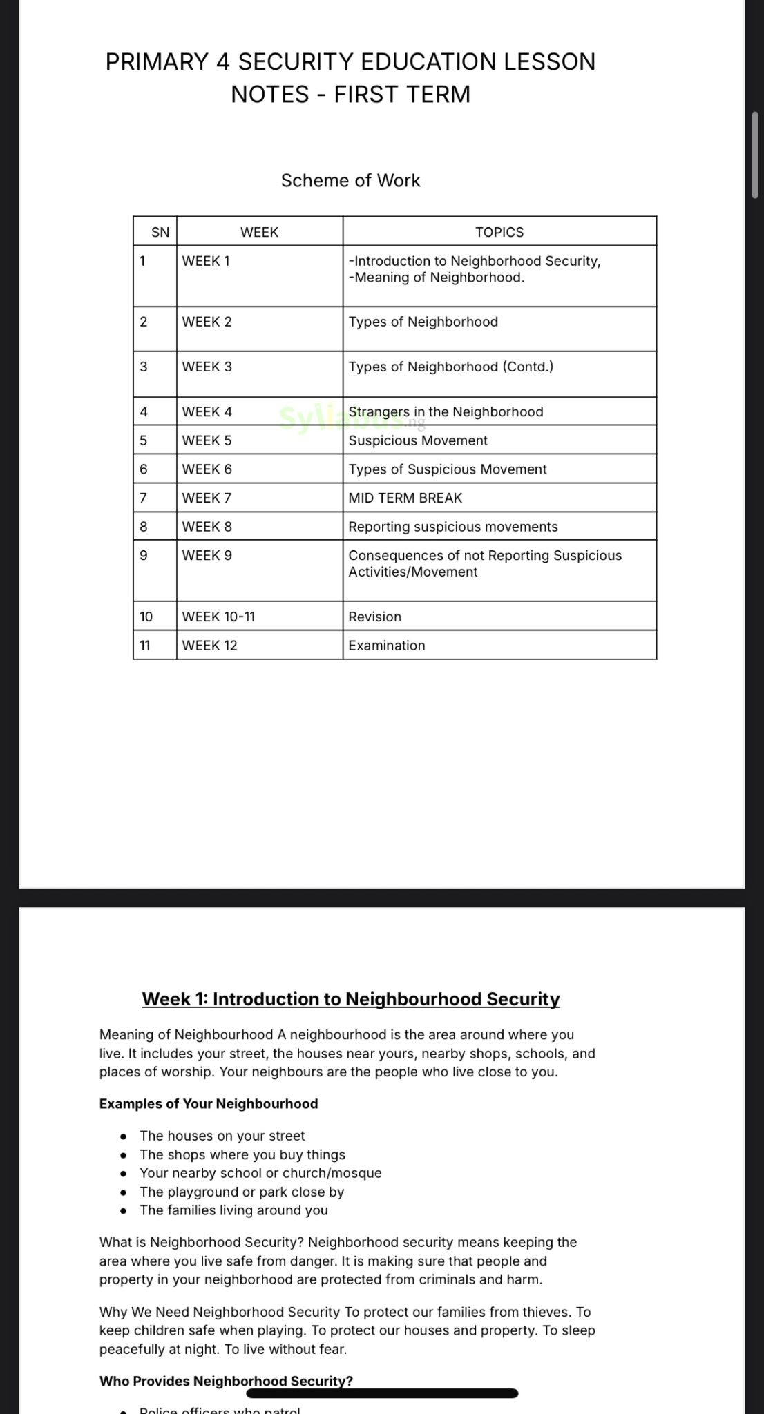Primary 4 Security Education Lesson Notes | 1st, 2nd & 3rd Term ...