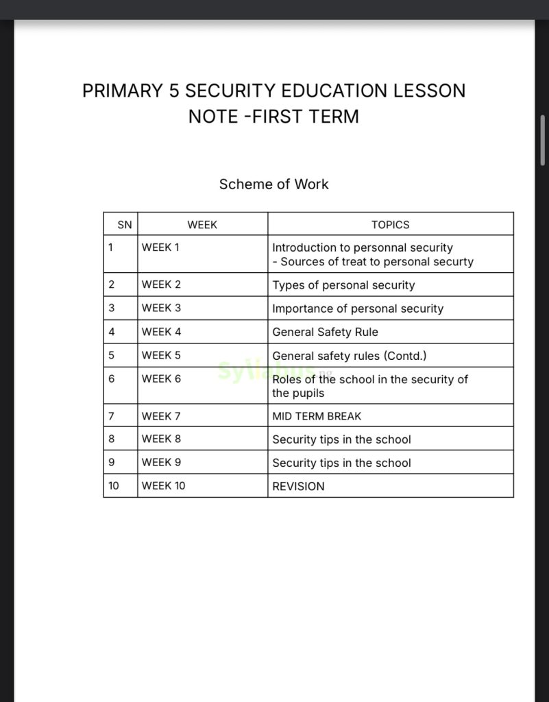 Primary 5 Security Education Lesson Notes | 1st, 2nd & 3rd Term ...