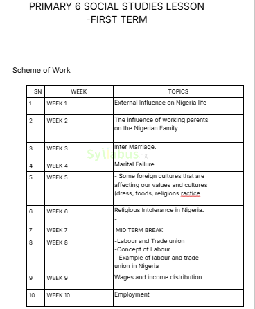 Primary 6 Social Studies Lesson Notes | 1st, 2nd & 3rd Term - syllabus.ng