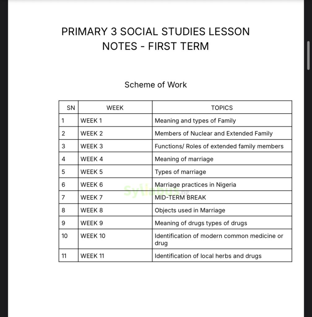 Primary 3 Social Studies Lesson Notes | 1st, 2nd & 3rd Term - syllabus.ng