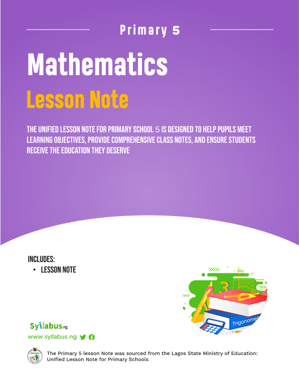 Primary 5 Mathematics Lesson Notes | 1st, 2nd & 3rd Term - syllabus.ng