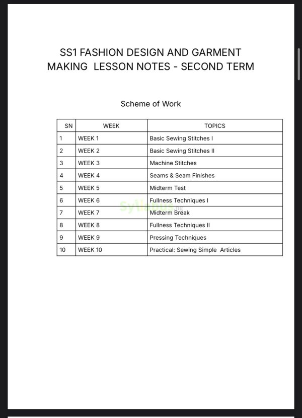 SS1 Fashion Design And Garment Making Lesson Notes - syllabus.ng